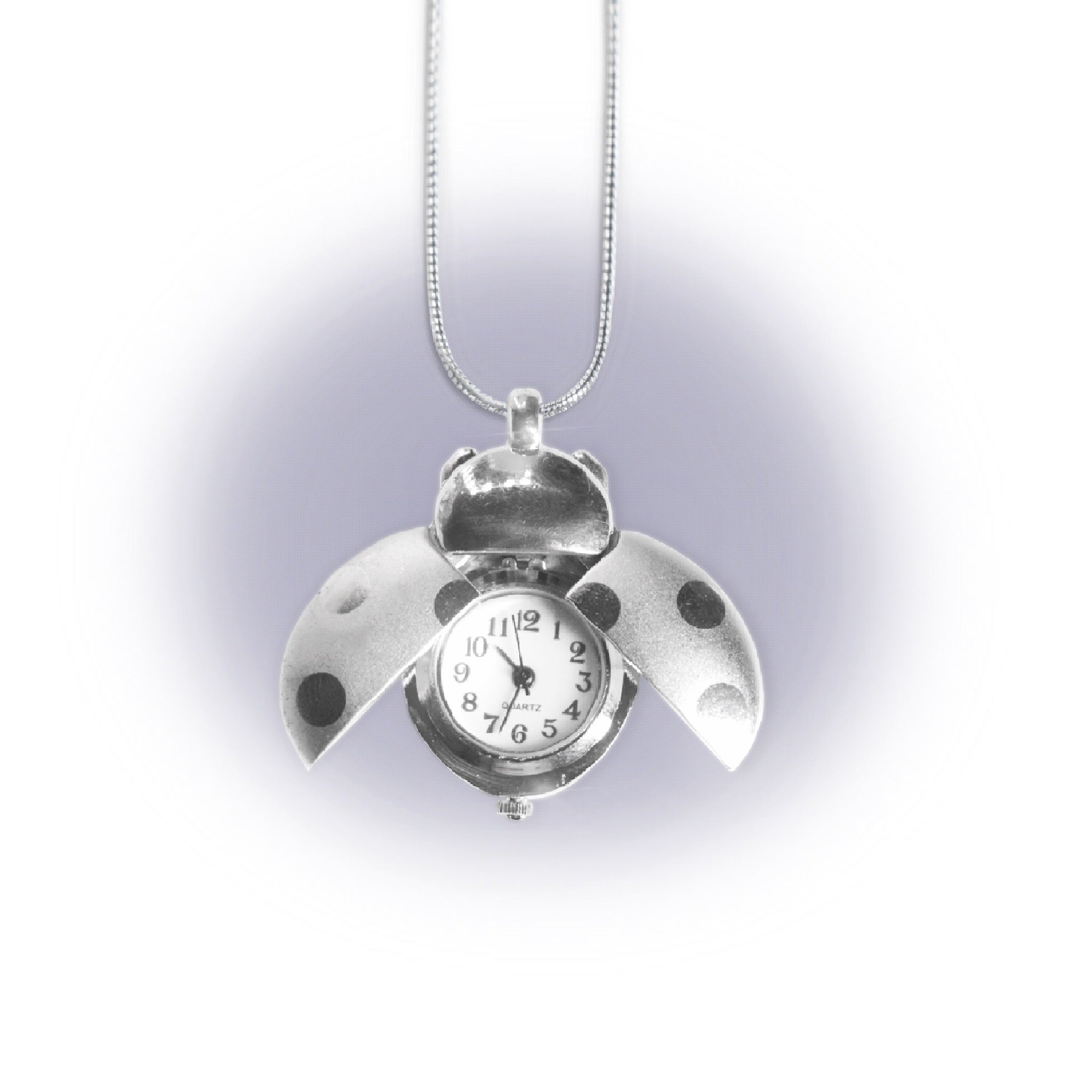 Silver Ladybug Clock Necklace | Handcrafted by OWEO