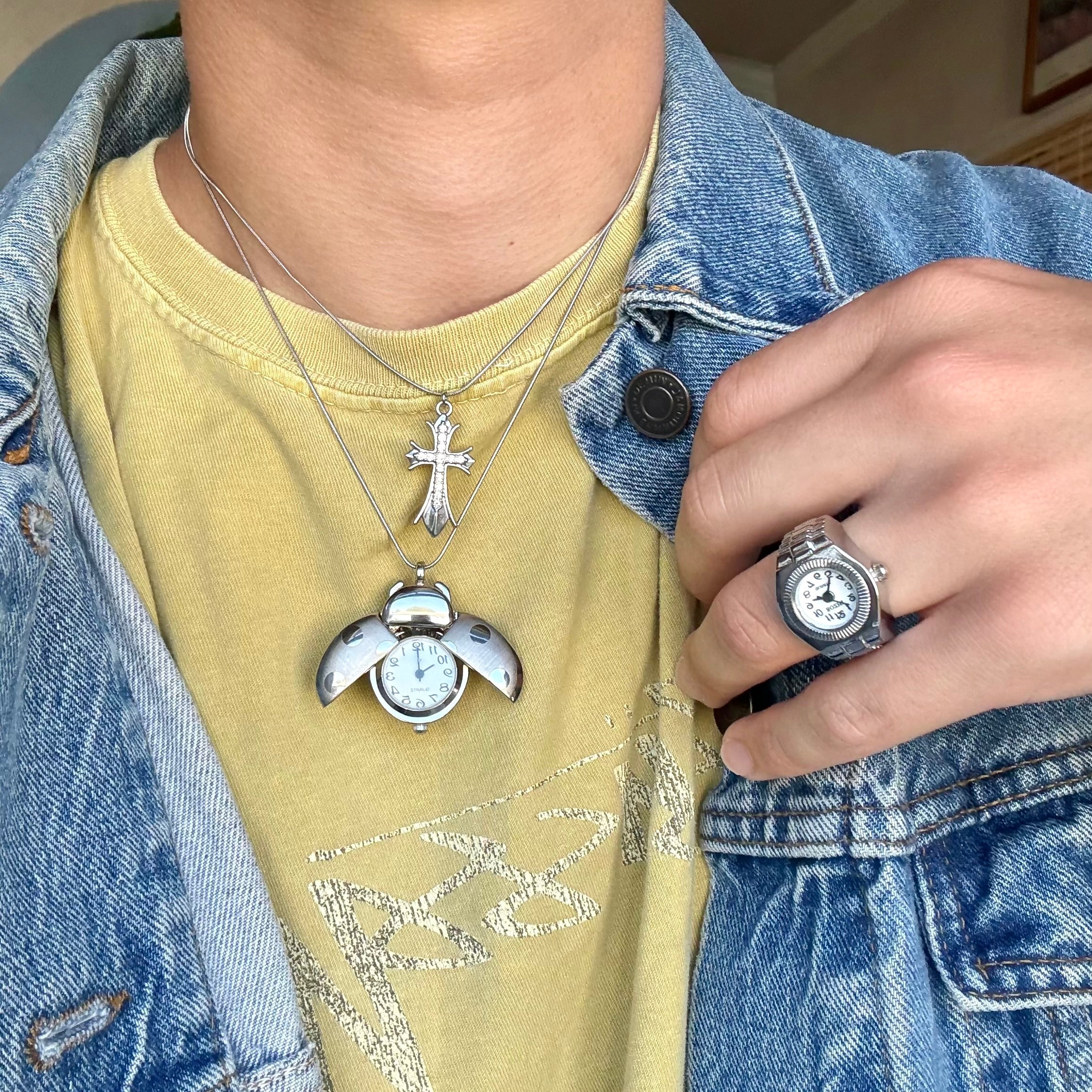 Silver Ladybug Clock Necklace | Handcrafted by OWEO